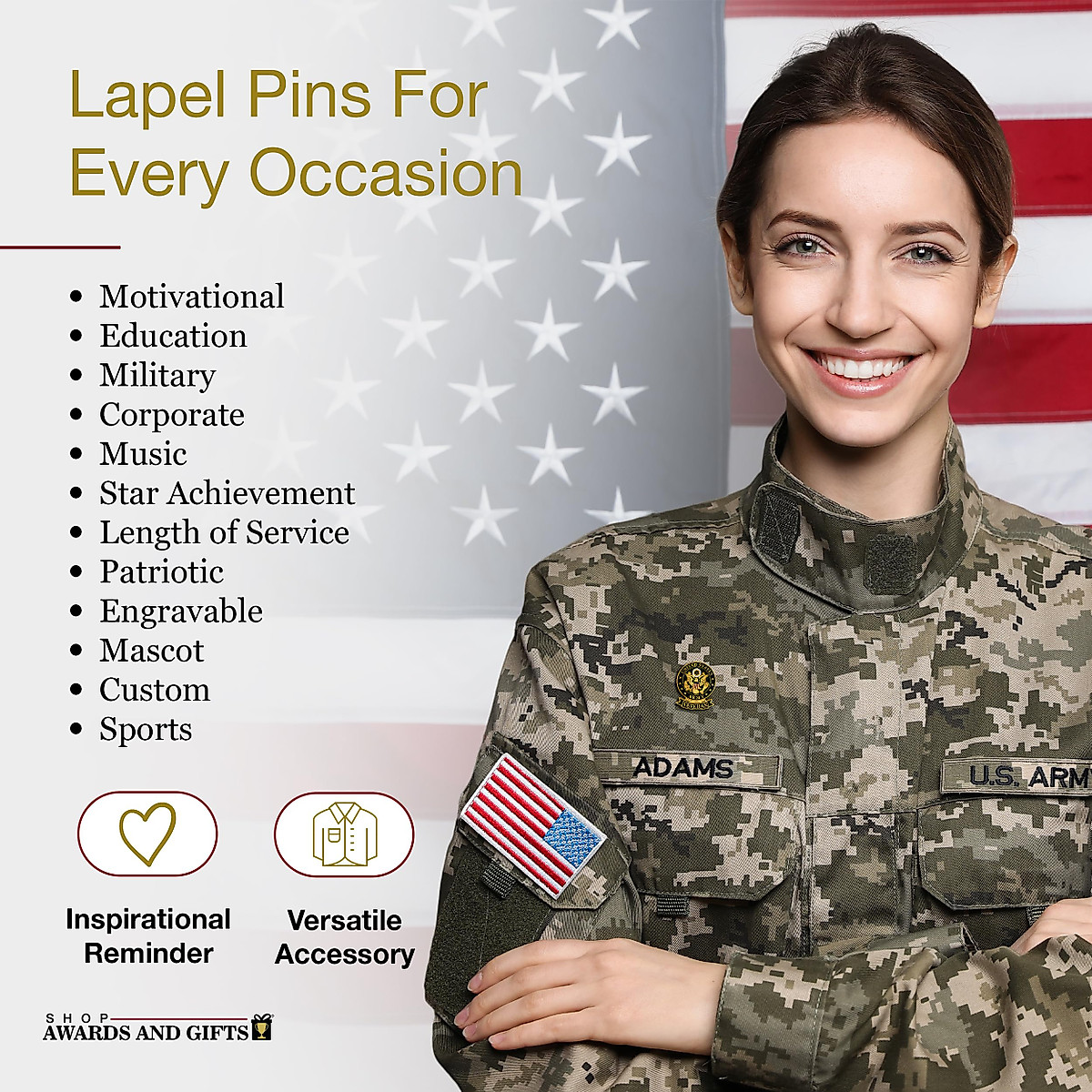 SHOP AWARDS AND GIFTS United States US Army Veteran Lapel Pin, Retirement and Service, 1-1/8 inch, 1 Pack