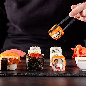 Lourmet 10 Pair Fiberglass Chopsticks – 9.5 Inches Long Reusable Chopsticks Dishwasher Safe for Asian Food, Light Weight Japanese Chopsticks Strong Grip Sturdy Material – Black Silver Chopsticks Set