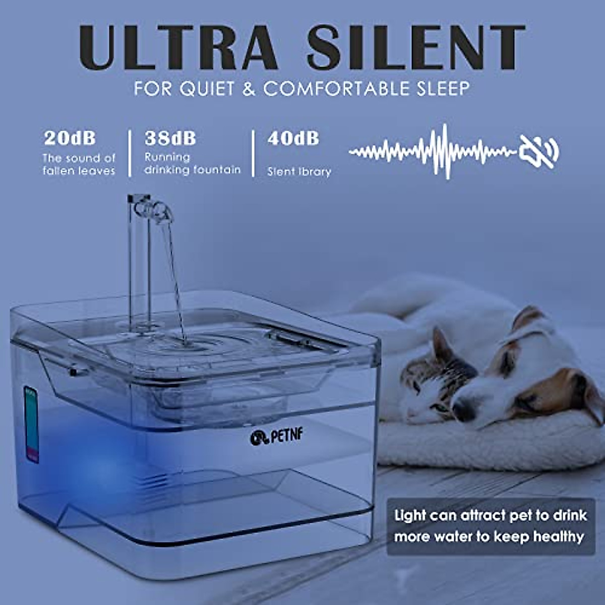 Cat Water Fountain,2021 Upgraded Pet Water Fountain 101oz/3L Dog Cat Water Dispenser, Smart Pump with LED Light,Ultra Quiet Automatic Cat Drinking Fountains with 2 Filters,3 Water Flow Settings