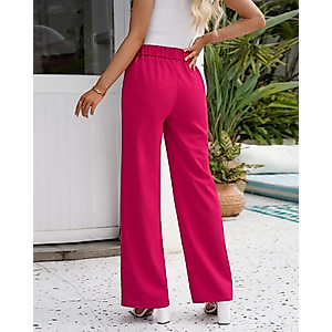 Vetinee Women Dress Pants Pink Front Crease Outfit Plus Size Elastic Waist Work Pants Boho Clothes for Women Hot Pink Size 16