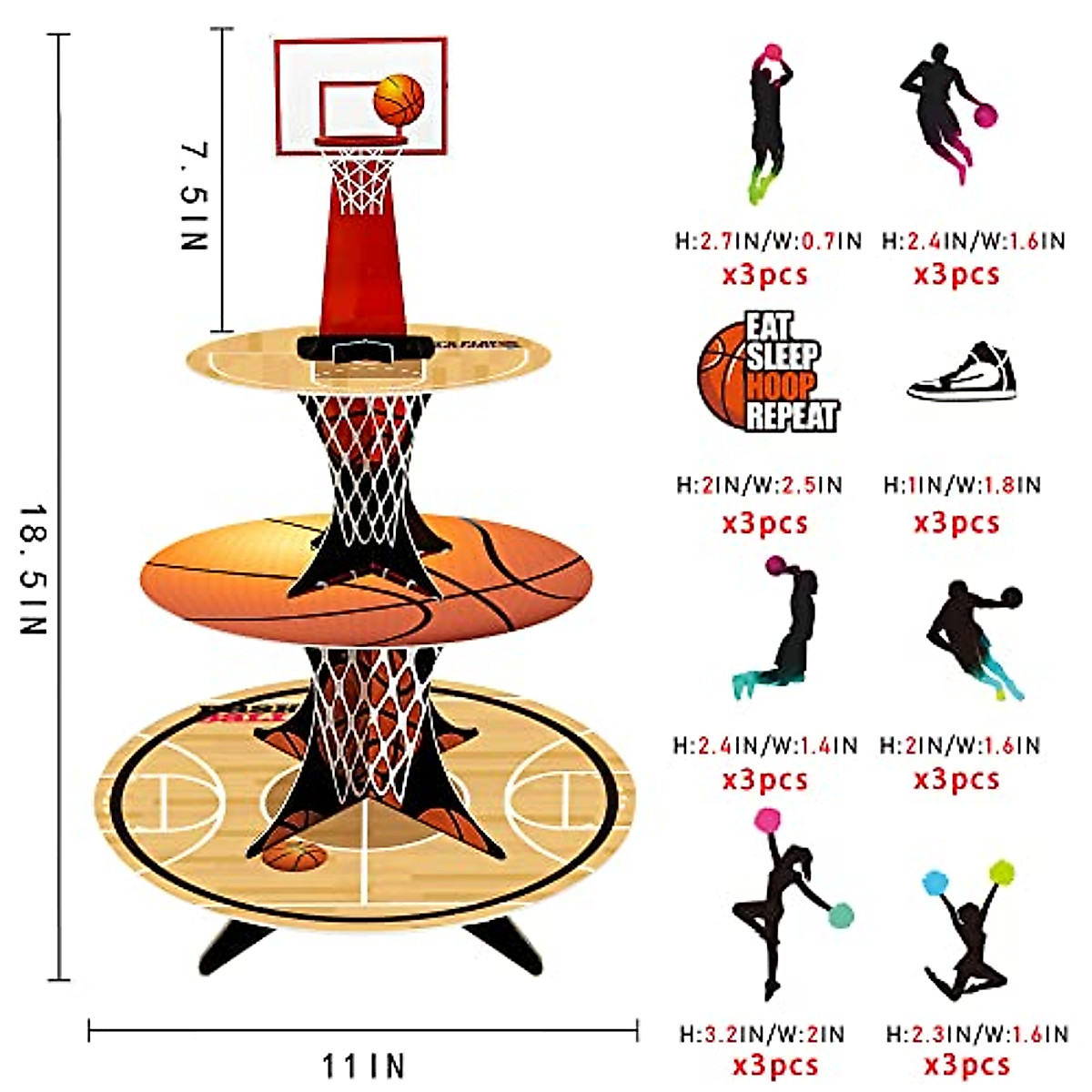 Basketball Party Decorations Cupcake Stand with 24pcs Basketball Cupcake Toppers for Kids Boys Basketball Sports Game Themed Birthday Party Supplies Basketball 3 Tier Cupcake Tower