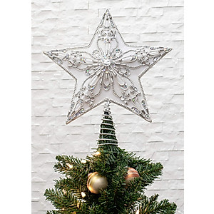 Kurt Adler 13.5-Inch 5-Point White and Silver Star Treetop