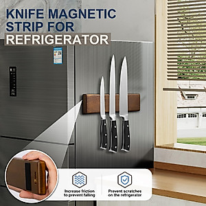 ENOKING Magnetic Knife Holder for Wall, 10 Inch Powerful Magnetic Knife Holder for Refrigerator, Knife Magnetic Strip No Drilling Acacia Wood Wall Knife Holder Magnet Magnetic Knife Bar with 2 Hooks