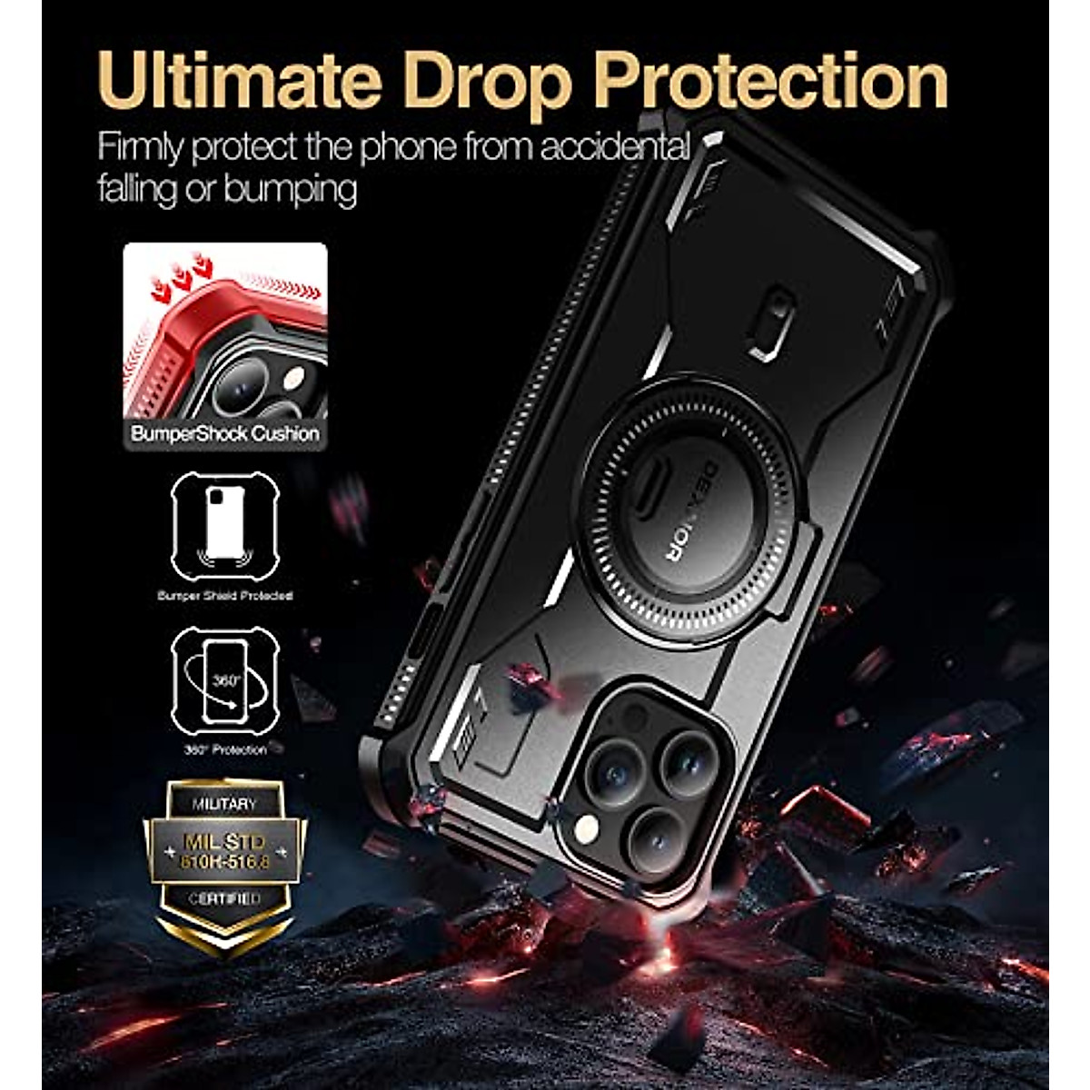 Dexnor Magnetic Case for iPhone 13 Pro Max, Compatible with MagSafe, [Built in Screen Protector and Kickstand] Full-Body Heavy Duty Case Protective Cover for iPhone 13 Pro Max 6.7 Inch Black