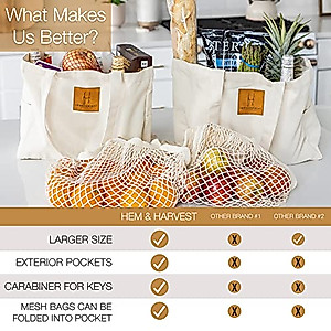 Hem & Harvest Reusable Bag (5 reusable grocery bags) Large totes with 2 handles UPGRADED
