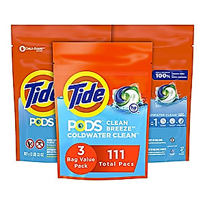 Tide PODS Laundry Detergent Soap Pods, Clean Breeze, 3 Bag Value Pack, 37 Count (Pack of 3)