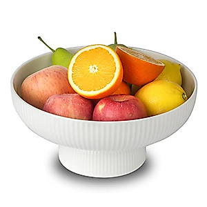 Magclay Ceramic Fruit Bowl with Draining Holes, 10" Large Fruit Basket with Multifunctional Removable Pedestal, Decorative Fruit Bowl for Table Countertop, Fruit and Vegetable Holder, White