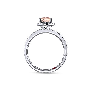 GEMVIO Collection 8X6MM Oval Cut Natural Morganite Gemstone & Natural Diamond Halo Bridal Set Engagement Ring In 14K White Gold Over Sterling Silver Anniversary Wedding Ring (1.40 Cttw)-7