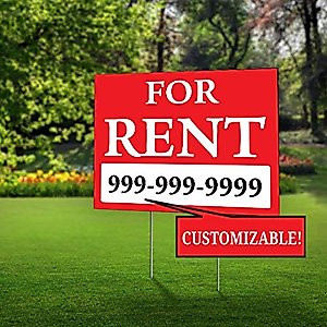 SignPro For Rent Yard Sign | For Rent CUSTOMIZABLE Yard Sign | For Rent Sign | 24" x 18" Corrugated Plastic Yard Signs with H Stakes | Double Sided (1)