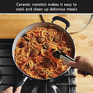 Farberware Disney Monochrome Ceramic Cookware Nonstick Saute Pan with Lid and Helper Handle, Dishwasher Safe, 4.5 Quart - Black