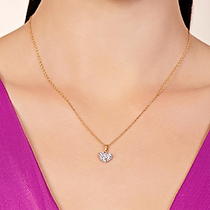 Jewelili Puffed Heart Necklace Pendant 10K Yellow Gold with White Round Cubic Zirconia 18 inch 14K Gold Filled Chain