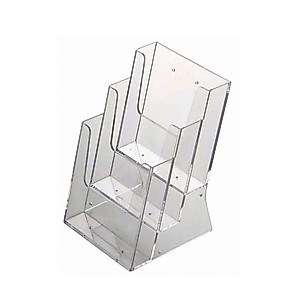 M&T Displays Clear Acrylic Brochure Leaflet Holder 4x6 Inch 3 Tier 3 Pockets Countertop Desktop Literature Rack Pamphlet Leaflet Flyer Card Display Stand Desk Organizer