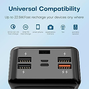 ENRIPRT Portable Charger Power Bank, 50000mAh Power Bank 22.5W PD and QC 4.0 Quick Charging with 5 Outputs & 3 Inputs,LED Display External Battery Pack for iPhone,Samsung,Tablet, iPad etc