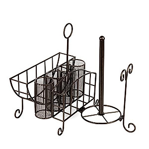 VANRA Metal Rack Flatware Caddy Buffet Caddy Organizer for Silverware, Plates, Utensils, Flatware, Napkins, Cutlery with Paper Towel Holder, Loop Handle