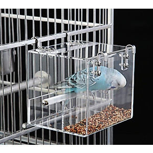 Automatic Bird Feeder No Mess Bird Cage Pet Feeder Seed Food Container for Parakeet Canary Cockatiel Parrot Finch Canary Acrylic (6.3 x 6.3 x 6.3 inch)