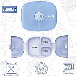 BUBBLOO Bento Box for Kids with Silverware - 3 Compartment Ideal Portion Sizes - BPA Free Removable Plastic Tray - Leak Proof Kids Lunch Box, Blue