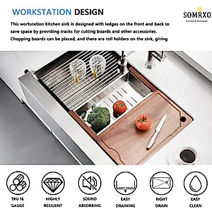 33 Inch Stainless Steel Farmhouse Sink-SOMRXO 30"×22" Flat Apron Front Farmhouse Kitchen Sink Workstation Ledge 16 Gauge SUS304 Stainless Steel Kitchen Sink Offset Drain Single Bowl Kitchen Sink