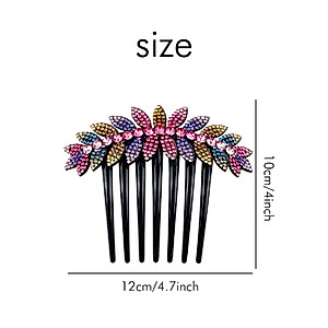 inSowni 6 Pack Luxury Glitter Sparkly Gems Rhinestones Crystals leaf Black Plastic Decorative Hair Side Combs French Twist Slides with Long Teeth Hair Bun Updo Accessories Hairpins Barrettes Clips for