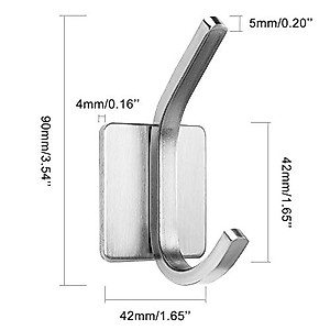 Self Adhesive Hooks 4 Pack, Brushed Stainless Steel Adhesive Door Hooks, Coat Hooks, Towel Hooks, Anti-Rust Waterproof Sticky Hooks for Kitchen Bathroom Office Toilet, No Drill Glue Needed