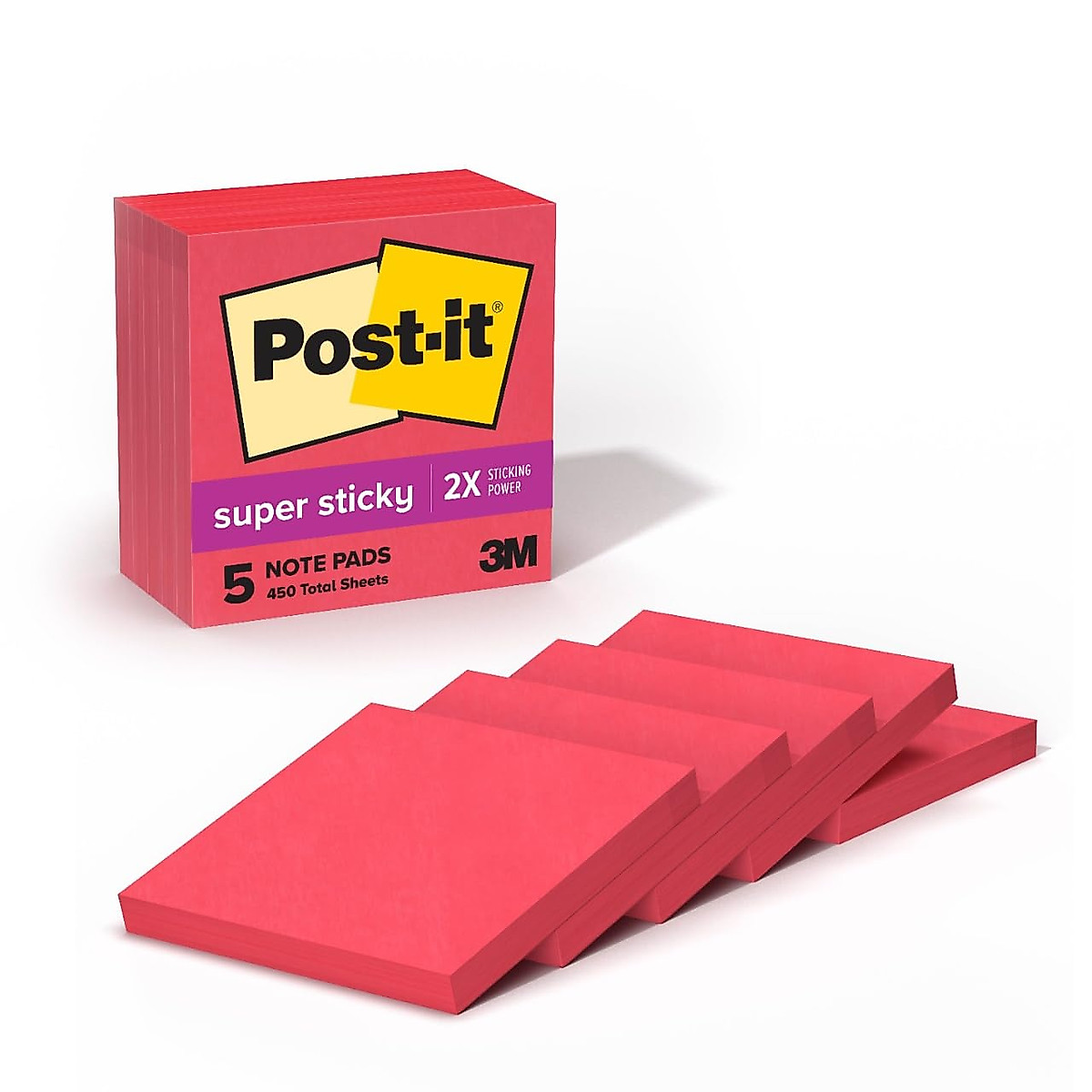 Post-it Super Sticky Notes, 2x Sticking Power, 3 x 3-ines, Red, 5-Pads/Pack (654-5SSRR), Saffron