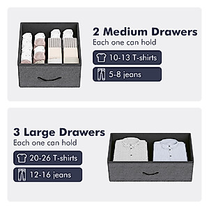 Jojoka Dresser for Bedroom with 5 Drawers, Dressers & Chests of Drawers for Hallway, Entryway, Storage Organizer Unit with Fabric, Sturdy Metal Frame, Wood Tabletop, Easy Pull Handle