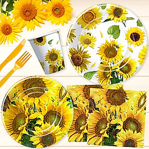 APOWBLS Sunflower Party Decorations Dinnerware, Sunflower Party Supplies For Birthday, Baby Shower, Bridal Shower, Plate, Cup, Napkin, Tablecloth, Cutlery, Straw, Sunflower Table Decorations, Serve 24