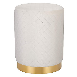 BIRDROCK HOME Round Cream Velvet Ottoman Foot Stool with Lattice Design – Soft Compact Padded Stool – Gold Trim - Great for The Living Room or Bedroom – Decorative Furniture – Foot Rest