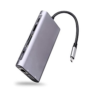 USB C Hub 10 in 1 Type C Hub with Ethernet, 4K USB C to HDMI, VGA, PD Power Delivery, 3 USB 3.0 Ports, USB C to 3.5mm, SD/TF Cards Reader for MacBook/Pro/Air and Type C Windows Laptops