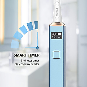 FOSOO Sonic Electric Toothbrushes for Adults, Toothbrushes Electric Rechargeable with 90 Days Battery Life,38000vpm,3 Modes,2 Min Smart Timer,OLED Display,Metal Cover w 3 Colors Optional (Blue)