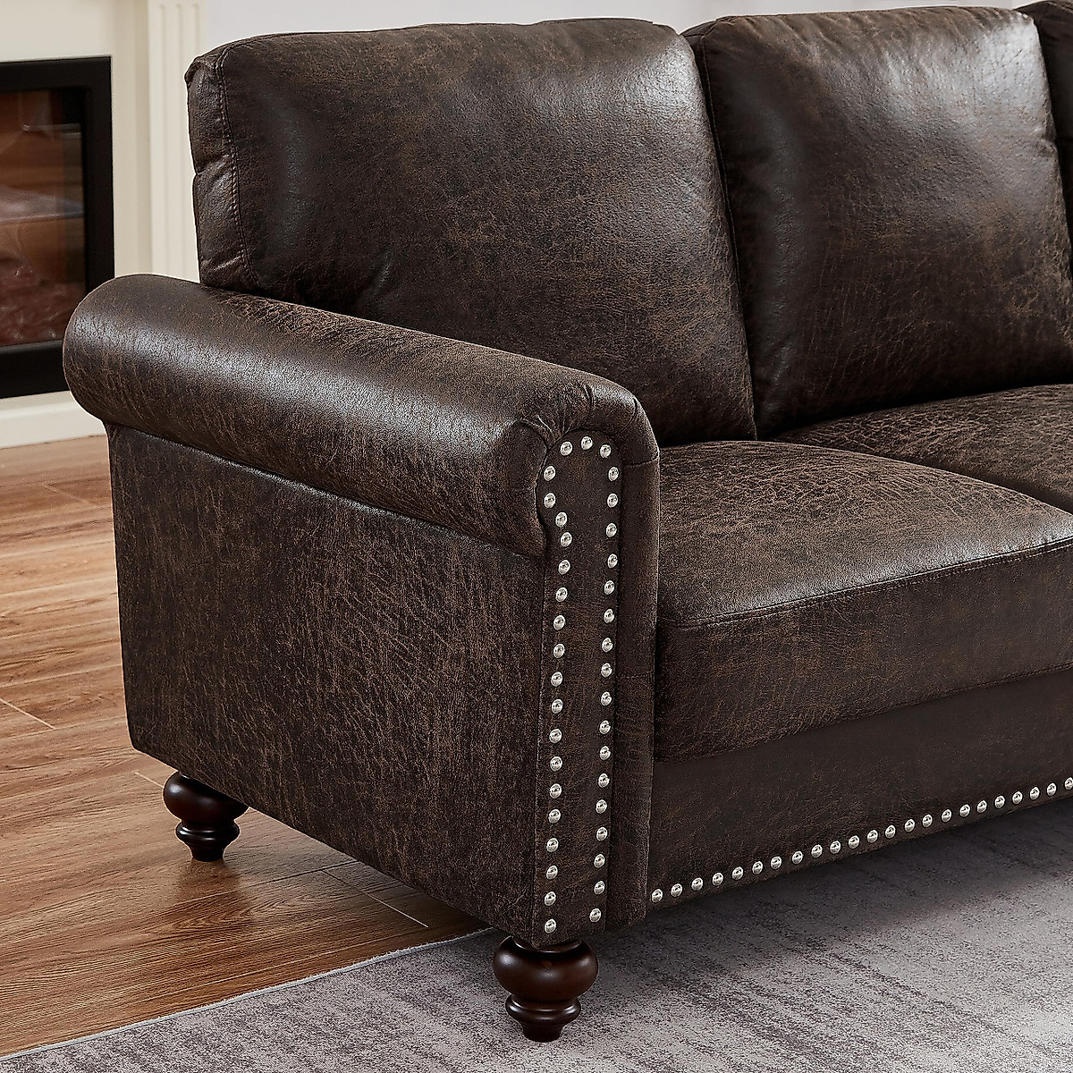 Livavege Loveseat, 80" Mid-Century Modern, Breathable Faux Leather Upholstered Cushions/Pillows, 3-Seat Sofas & Couches for Living Room Apartment Office, Dark Brown