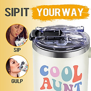 Auntie Gift Ideas, Aunt Gifts from Niece, Nephew - Cool Aunt Gift for Aunt to Be, Auntie, New Aunt, Promoted to Aunt Gifts - Birthday, Mothers Day, Christmas Gift for Aunt - 40oz Tumbler W Lid Straw