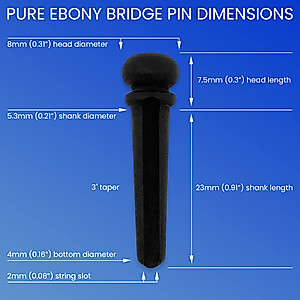 Crosby Slotted Pure Ebony Bridge Pins with Abalone Dot Inlay for 6 & 12 String Acoustic Guitar
