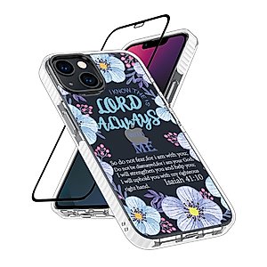 TRFAEE Compatible with iPhone 14 Plus Case,Shockproof Anti-Scratch Clear Transparent TPU Bumper Protective Phone Case Cover Women Cute Floral Bible Verse Quotes Designed for iPhone 14 Plus 6.7 Inch
