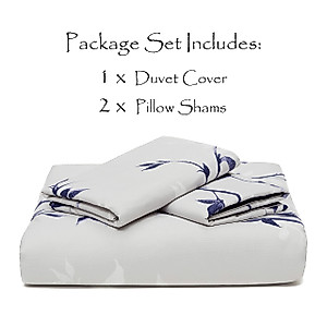 Chanasya Premium Floral Duvet Cover Set - Duvet Cover (90” x 90”) & 2 Pillow Shams (20” x 26”) - 3-Piece Set, Queen Size, Purple Navy