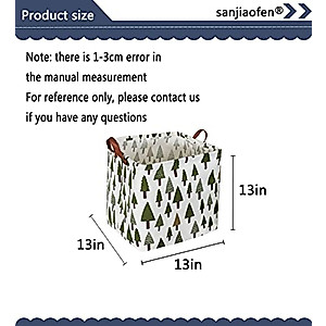 Sanjiaofen Square Woodland Storage bin, Nursery Basket,Collapsible Green Storage Box with Handles for Nursery Storage. (Square Tree)