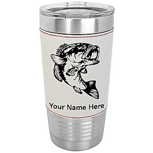 LaserGram 20oz Vacuum Insulated Tumbler Mug, Bass Fish, Personalized Engraving Included (Faux Leather, Baseball Style)