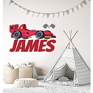 CuteDecals Race Car Custom Name Wall Decal - Personalized Race Car F1 Wall Decor - Sport Race Car Theme Wall Art Mural - Wall Decal for Nursery Bedroom Decoration (Wide 15 inchx8 inch Height)