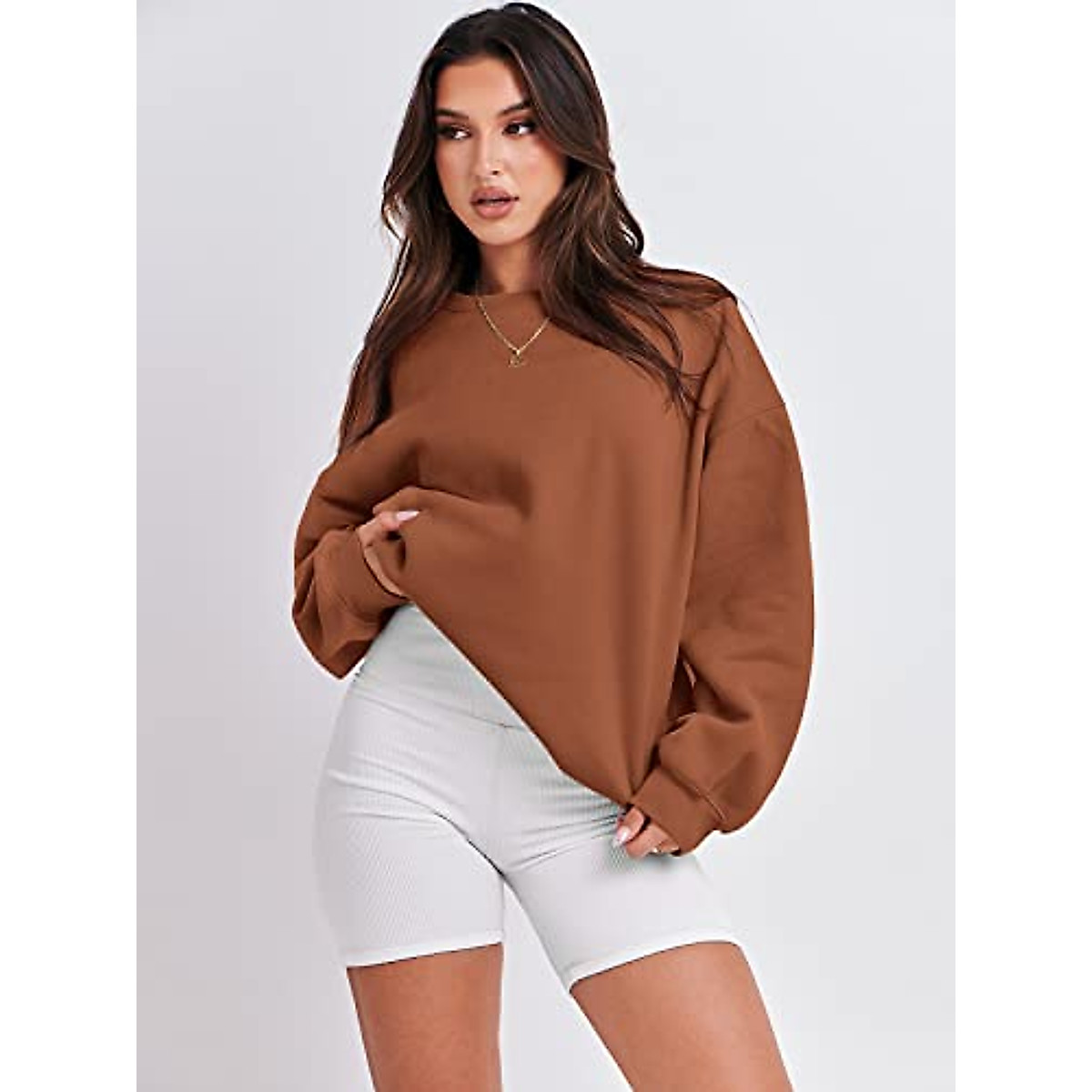 ANRABESS Womens Oversized Fleece Sweatshirts Pullover Teen Girls Crew Neck Casual Hooded Sweatshirt Fall Halloween Outfit Clothes for Preppy 1019jiaotang-M Caramel