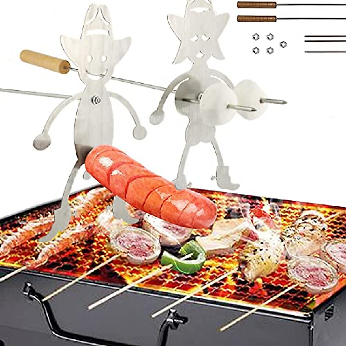 RICHERI 2 sets of marshmallow Grill Sticks, Stainless Steel Grill forks for men and women with hats, hot dog Stand Bonfire Party Family and friends Party Barbecue Forks
