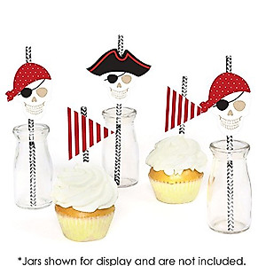 Beware of Pirates Paper Straw Decor - Pirate Birthday Party Striped Decorative Straws - Set of 24