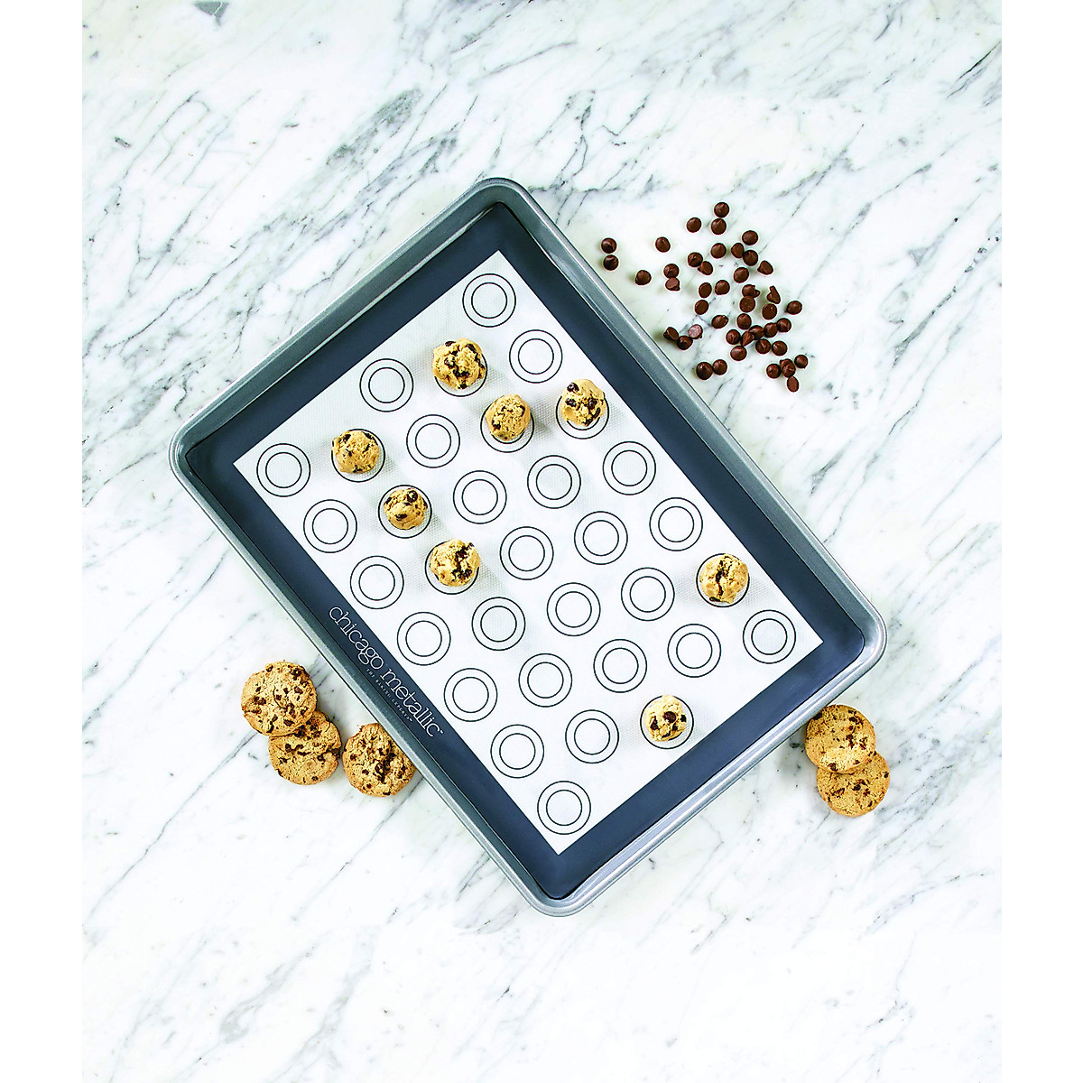 Chicago Metallic Non-Stick Jelly Roll Pan with Mat and Cooling Rack, 3-Piece, Gray