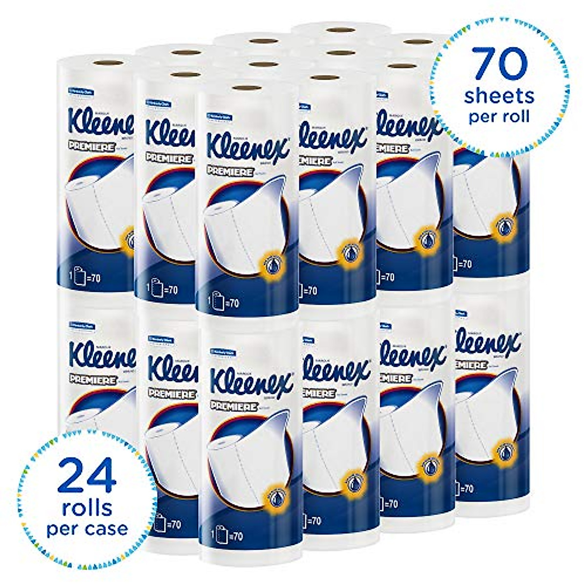 Kimberly Clark Professional Towels Premier Kitchen Paper Towels (13964), Cloth-Like Softness, Perforated, 24 Rolls / Case, 70 Kleenex Paper Towels / Roll, White