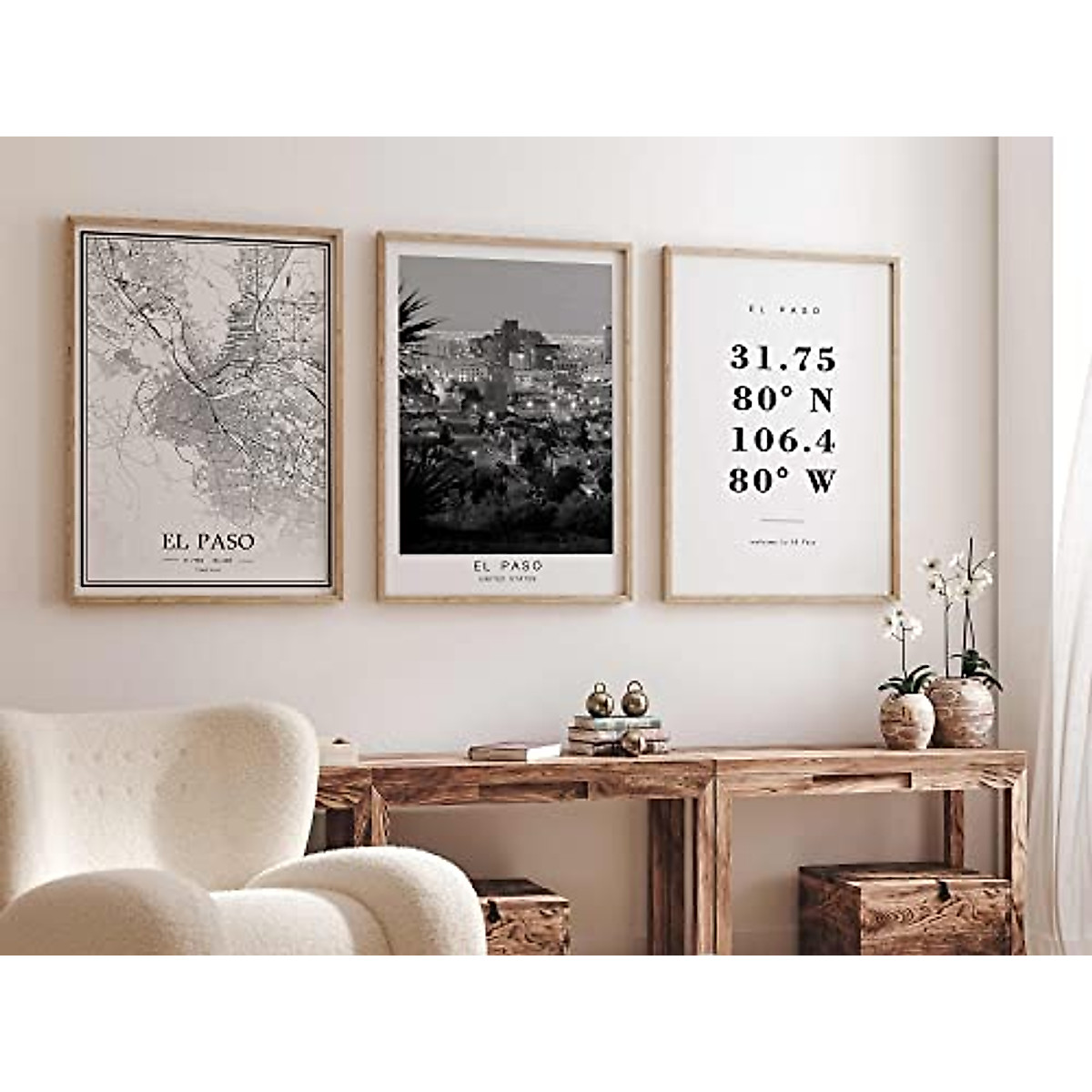 Dear Mapper El Paso United States View Abstract Road Modern Map Art Minimalist Painting Black and White Canvas Line Art Print Poster Art Line Paintings Home Decor (Set of 3 Unframed) (16x24inch)