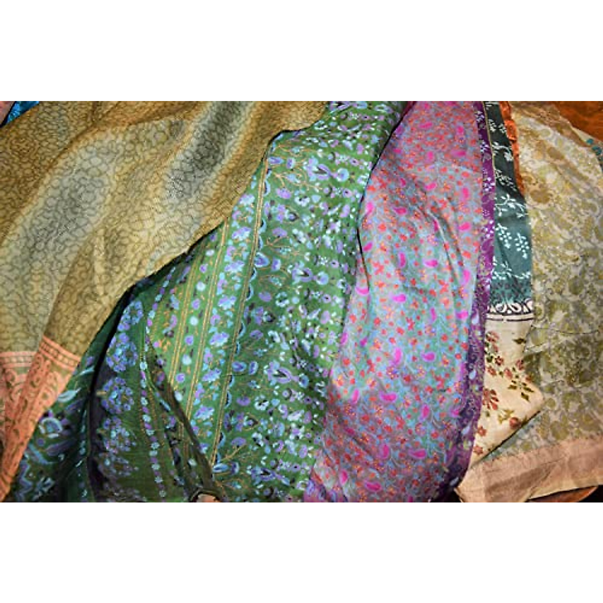 40 Qty 10"X10" Lot 100% Pure Silk Print Vintage Sari Fabric Remnants, Scrap Bundle, Precut Fabric Squares for Craft Patchwork (Green-Aqua-Teal Shades)