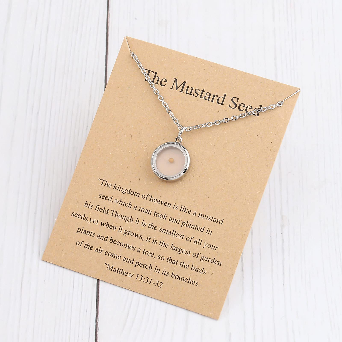WSNANG Mustard Seed of Faith Cards Mustard Seed Necklace Religious Inspirational Mustard Seed Jewelry for Women (The kingdom card)