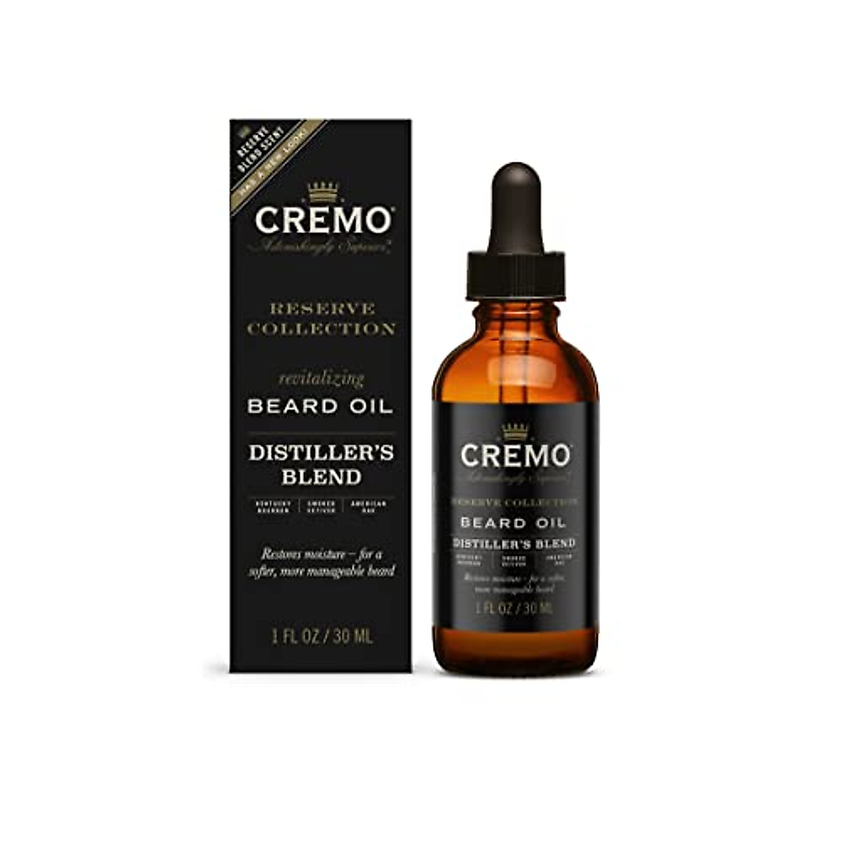 Cremo Beard Oil, Distiller's Blend (Reserve Collection), 1 fl oz - Restore Natural Moisture and Soften Your Beard To Help Relieve Beard Itch