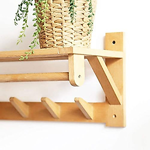 PIBM Stylish Simplicity Shelf Wall Mounted Floating Rack Shelves Solid Wood Coat Rack Bedroom Living Room Hangers Simple Save Space, Wood , 60x23.5x23.2cm