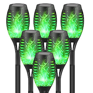 DIKAIDA Solar Lights Outdoor Waterperoof Green,6 Pack Halloween Decorations Outdoor Solar Torches Lights Flickering Flame for Garden Decor,Halloween Lights Decor Outdoor for Yard,Halloween Decorations