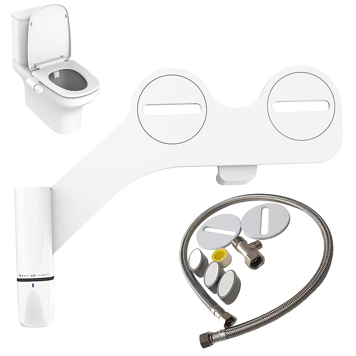 Bidet Attachment Bidet Attachment for Toilet UK, Toilet Bidet Attachment, Ultra-Slim Bidet Sprayer with Dual Nozzle, Non-Electric Bidet Spray Adjustable Pressure for Feminine/Posterior Wash