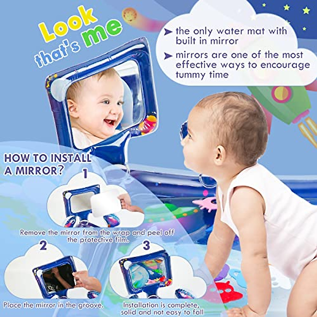 AURUZA Inflatable Tummy Time Mat - Baby Toys for 3 6 9 Months Infant Sensory Development, Tummy Time Toys for Baby Gifts, Great Gift Idea for Newborns